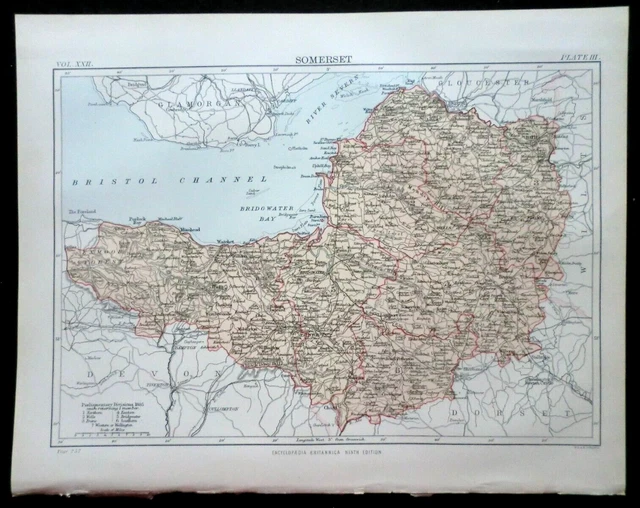 ORIGINAL VICTORIAN SOMERSET County Map (1889) England - Ex Britannica ...
