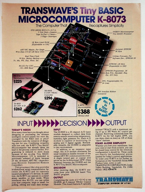 TRANSWAVE K-8073 TINY BASIC Microcomputer Vintage Ad Flyer Ephemera $19 ...