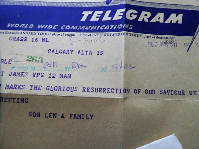 CANADIAN PACIFIC TELEGRAM 1957 Ephemera Religious Hymn Canada Easter ...