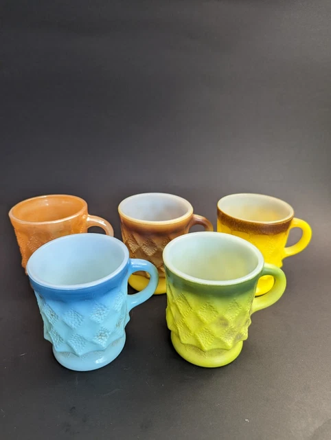 VINTAGE ANCHOR HOCKING AND FIRE KING PEACH LUSTER DIAMOND MUGS 5 ...