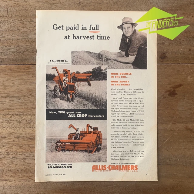 VINTAGE 1954 ALLIS-CHALMERS Model 66 All-Crop Harvester Original Print ...