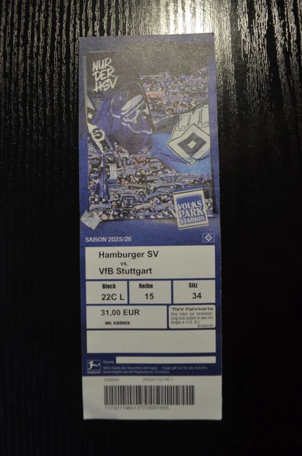 HSV TICKET, VS. VFB Stuttgart, Saison 2025/26, Hamburger SV, Sammler ...