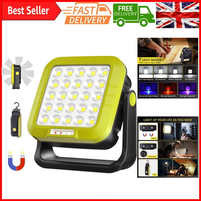 1500 LUMEN RECHARGEABLE LED Work Light with Magnetic Mount, 7 Modes ...