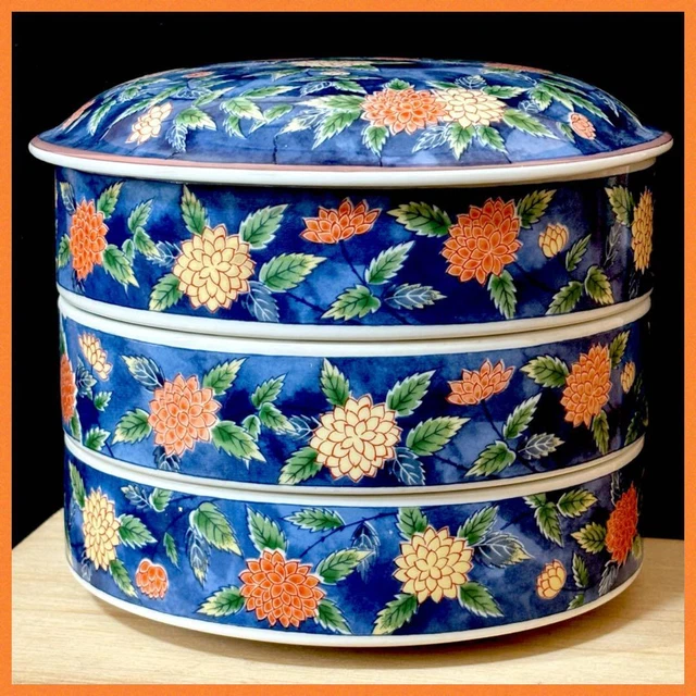 JAPANESE ARITA WARE Kiho Three-Tier Heavy Box Stacked Pot With Lid ...