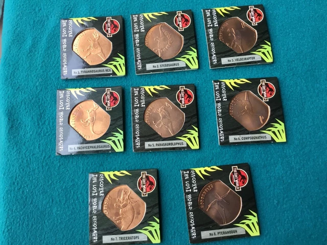 JURASSIC PARK TREASURE Coins . Tetley.lost world . Complete Set 8 ...