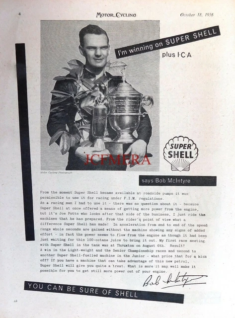 SHELL PETROL 1956 Advert - Bob McIntyre, 'Thruxton Sen. Championship ...