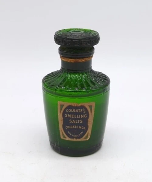 RARE COLGATE & Co Antique Green Smelling Salts Bottle New York Contents ...