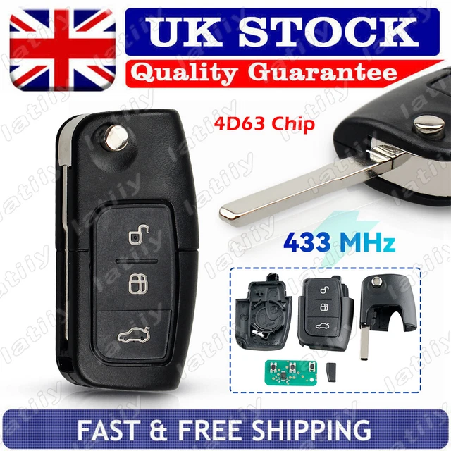 3 BUTTON REMOTE Key 4D63 Chip 433MHZ Auto Keys for Ford Mondeo Focus ...