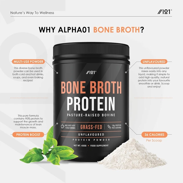 BONE BROTH BEEF Protein Powder - 400G - Unflavoured - 100% Grass-Fed ...