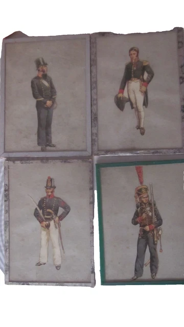 4 JOLIS cadres uniformes avec vitres a determiner PEINTURE ? AQUARELLE ...
