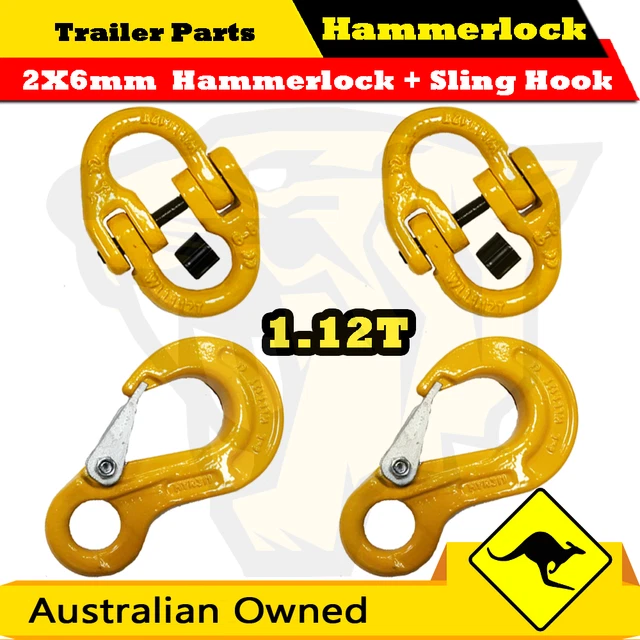 2 PAIR 1120KG Tow Hitch Hammer Lock Safety Chain Connectors & Sling ...