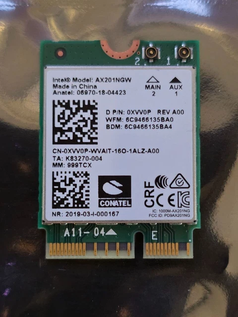 INTEL WIRELESS CARD AX201NGW 802.11ax NGFF M.2 Wi-Fi 6 Bluetooth 5.2 £7 ...