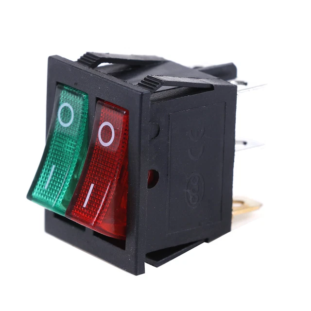 6 PIN ON/OFF double spst rocker boat switch 250V/15A 125V/20A red green ...
