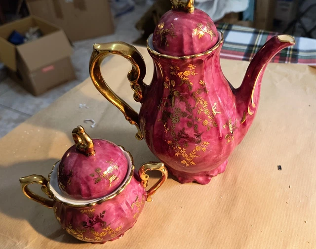 PORCELLANA DA COLLEZIONE Vintage Teiera + Zucch. Decorato Oro Anni 60 ...