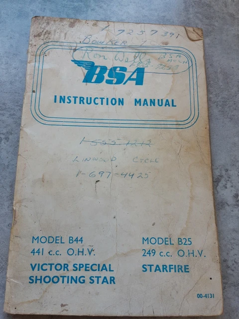 BSA INSTRUCTION MANUAL Model B44 B25 Victor Special Shooting Star ...
