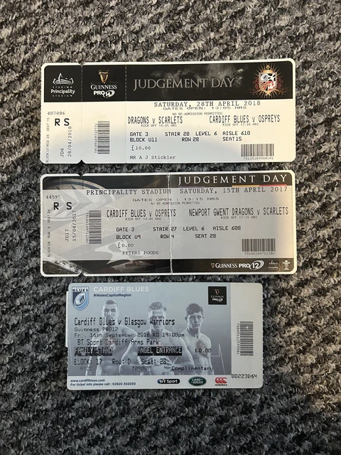 OSPREYS DRAGONS SCARLETS cardiff Blues Judgement Day Ticket x3 Glasgow ...