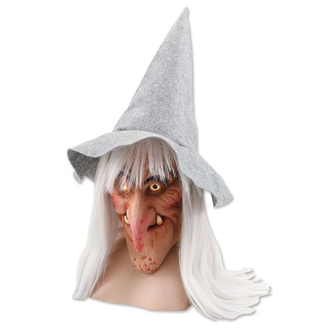 BRISTOL NOVELTY BM200 Witch Mask with Grey Hat & Hair 1 Piece ...