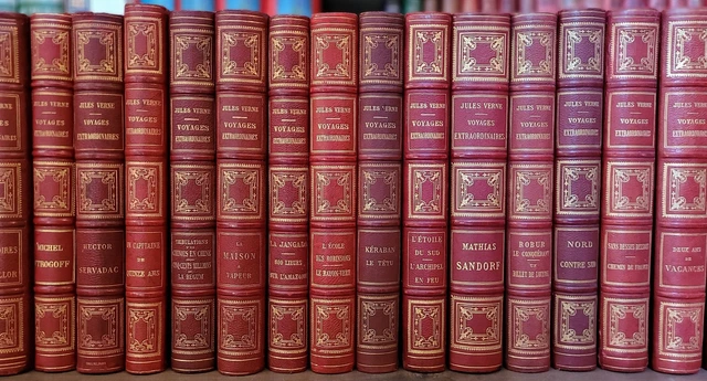 (RARE) JULES VERNE, Intégrale Hetzel EO "aux Harpons" (46 volumes, 64 ...
