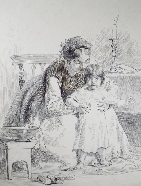 ORIGINAL PEN & Ink Drawing, 'Mother and Child', John Wood (1801-1870) £ ...