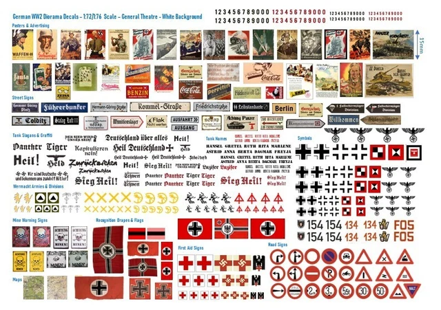 1:72/1:76 SCALE GERMAN WW2 Diorama Decals (Posters, Street Signs, Tank ...