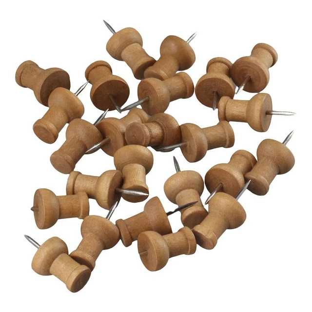 WOOD PUSH PINS Brown Thumb Tacks Decor Wooden Pushpins Board £5.89 ...