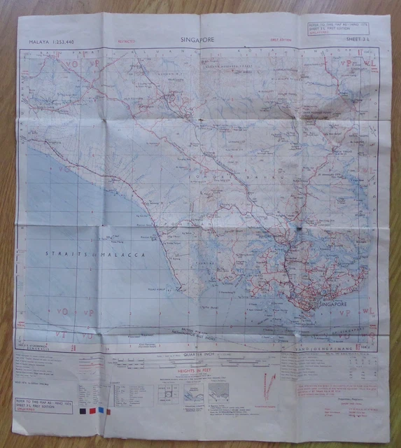 SINGAPORE 1945 VINTAGE military map and area of Malaya to north £9.73 ...