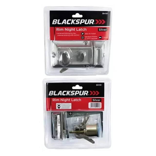 RIM NIGHT LATCH Silver Lock 60mm Backset Secure Entry Door Lock with 3 ...