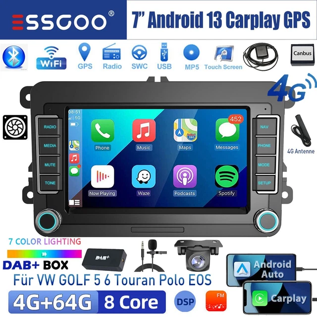 DAB+ ANDROID 13 4+64G Carplay 4G Autoradio GPS KAM Für VW GOLF 5 6 Touran Passat EUR 219,98 ...