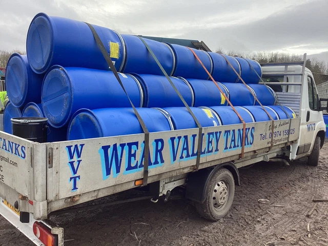 BLUE PLASTIC WATER Lock Barrel 220 Litre Clamp Ring Storage Container ...