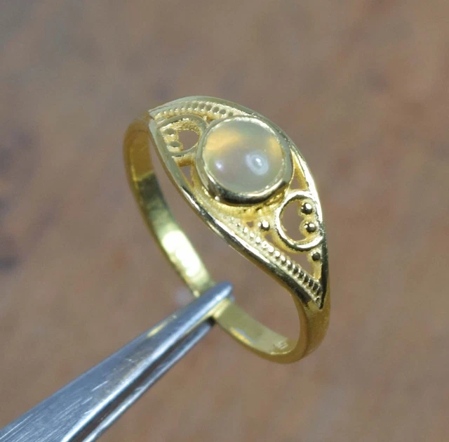 925 SOLID STERLING Silver 24CT Gold Overlay Plain Ring-7 US f406 EUR 7 ...