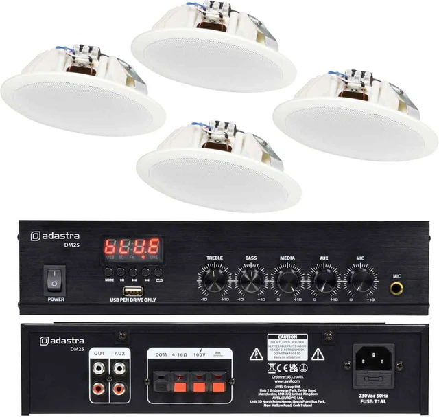 4X CEILING SPEAKER Stereo Bluetooth Radio Music System Cafe Shop ...