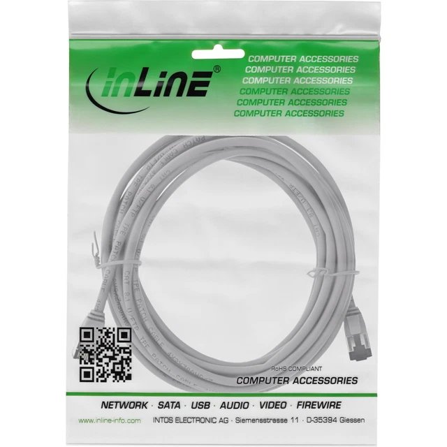 INLINE PATCHKABEL SLIM, U/FTP, Cat.8.1, TPE halogenfrei, grau, 3m EUR 9,26 - PicClick DE