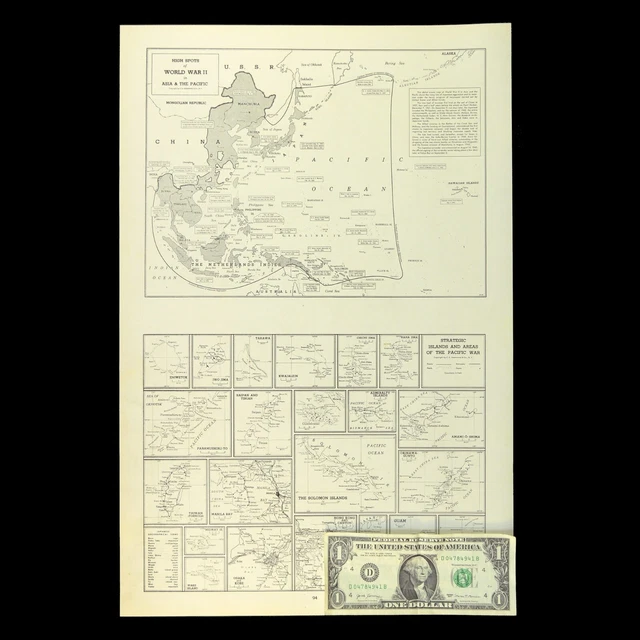 VINTAGE WWII WAR Map Pacific Islands World War II Events Ocean Okinawa ...