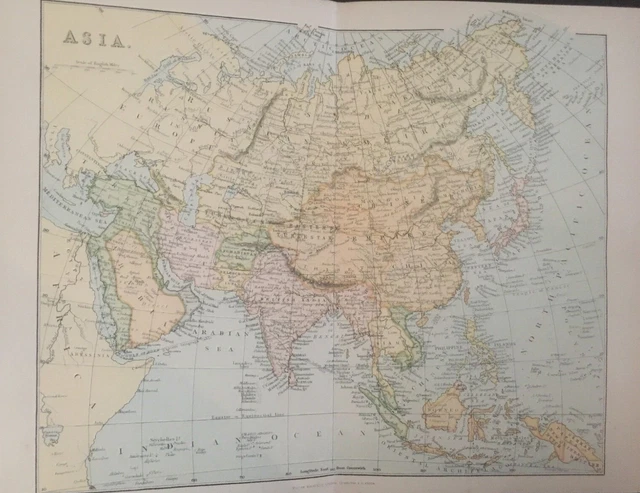 MAPPA ANTICA DATATA 1901 mappa fisica dell'Asia mappa del mondo atlante ...