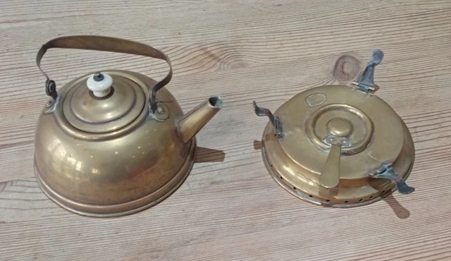 WATERTIGHT HENRY LOVERIDGE brass kettle 6" base + part of spirit burner ...