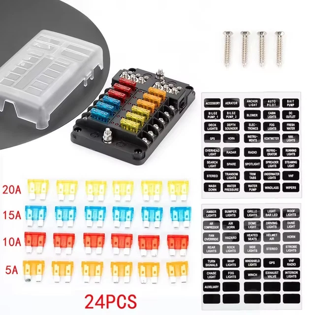 FUSE BOX 12 Way Distribution Bar Bus Boat Car Kit Marine Holder 12V/32V ...