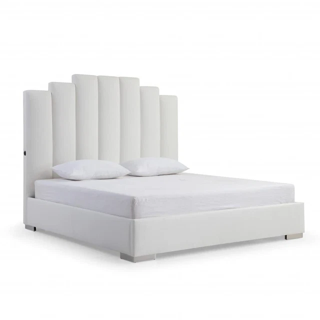 QUEEN WHITE VERTICAL Channel Faux Leather Bed with USB £2,400.63 ...