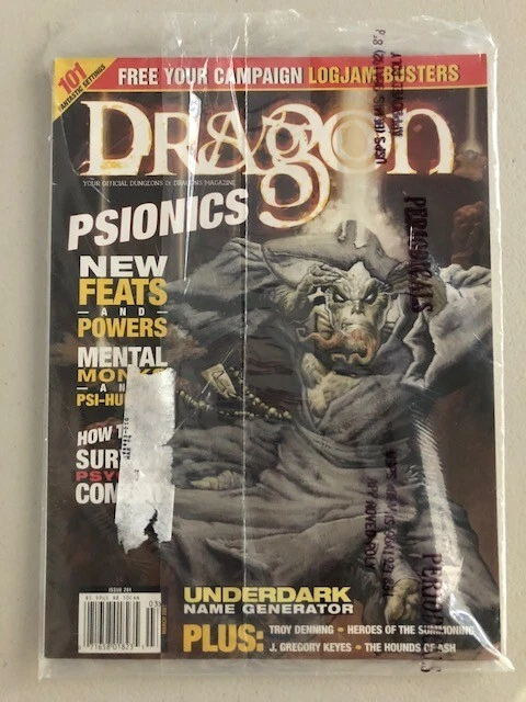 DRAGON MAGAZINE ISSUE #281 Psionics Underdark Monks Dungeons & Dragons ...