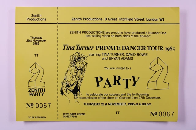 BOWIE TINA TURNER Ticket Complete Invite To Celebrate Private Dancer ...