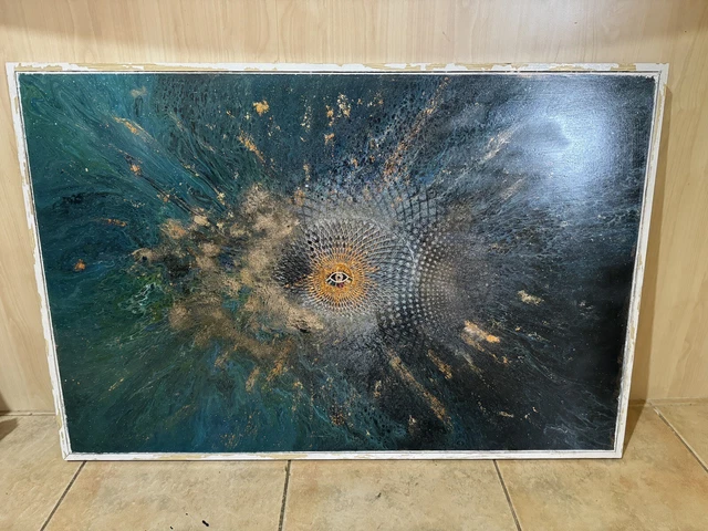 “BLINK” ORIGINAL LARGE Canvas Acrylic Pour Painting Solid Distressed ...