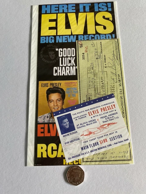 ELVIS PRESLEY MUSIC Ephemera New Record Flyer, Cheque & War Memorial ...
