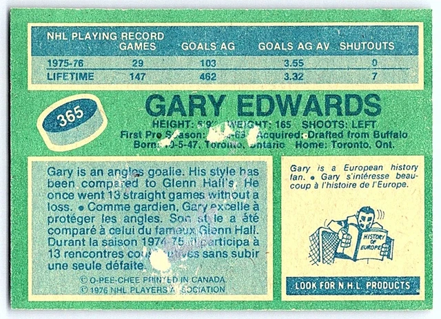 1976-77 O-PEE-CHEE GARY Edwards Los Angeles Kings #365 EUR 0,98 ...