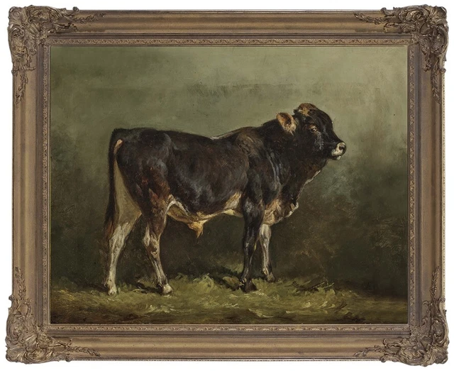 HANDMADE OLD MASTER-ART Antique Oil Painting animal Cow on canvas 24 ...