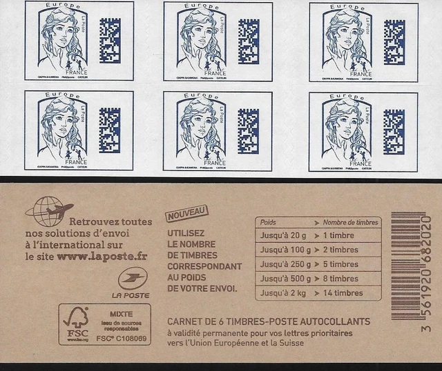 CARNET FRANCE Marianne De Ciappa 6 Timbres Pour Affranchir, Qr Code EUR ...