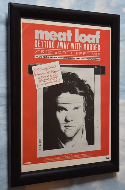 MEAT LOAF BAND Framed A4 getting away murder 1987 SINGLE Original promo ...
