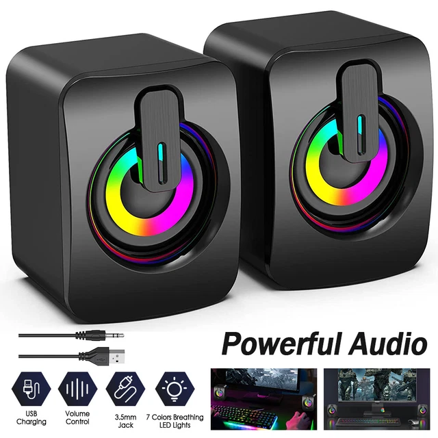 MINI PORTABLE PC Computer Speakers USB RGB Backlit Wired Gaming ...