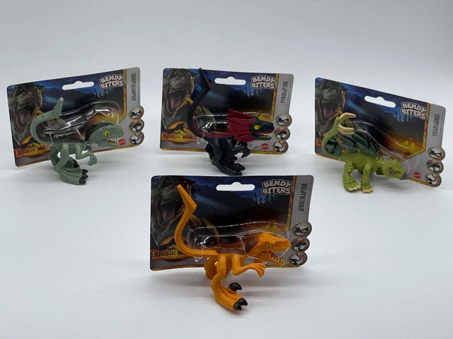JURASSIC WORLD BENDY Biters Giganotosaurus, Pyroraptor, Atrociraptor ...