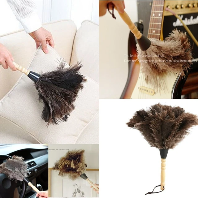 WOODEN HAND DUST Removal Duster Ostrich Feather Fur Brush Ostrich ...