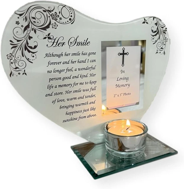 HER SMILE - Inspirational poem, candle and photo holder glass memorial ...