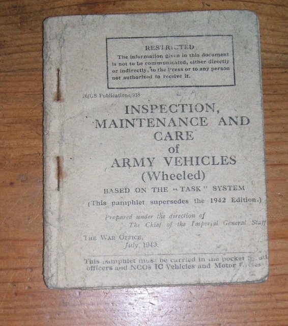 BRITISH ARMY MANUAL vehicles trucks REME WW2 Second World War 1943 £2. ...